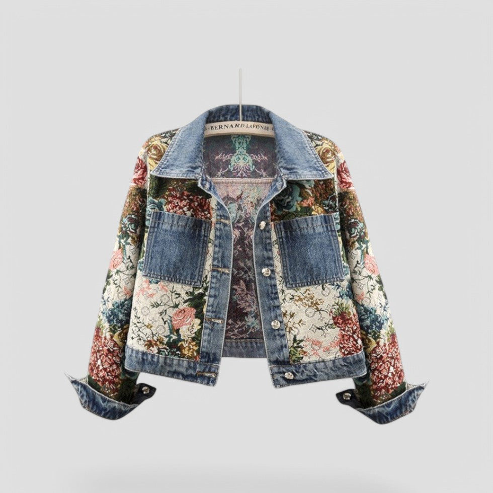 Veste en jean patchwork à fleurs style bohème streetwear vintage ...